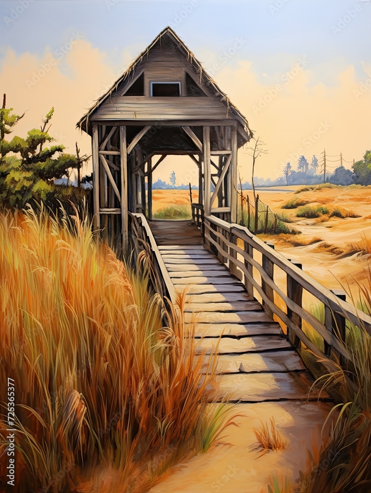 Quaint Covered Bridge Scenes: Beach Scene Painting with Sand Dune ...