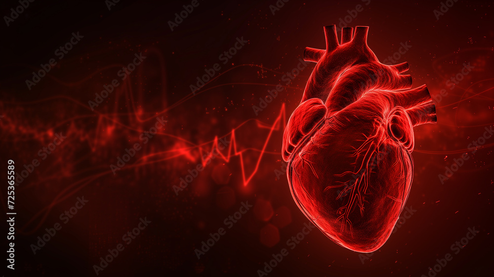 Abstract human heart shape with red cardio pulse line. Creative ...
