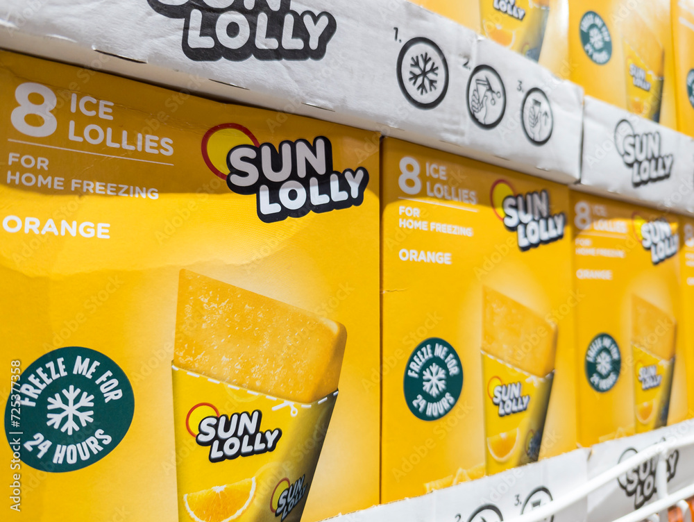 Philippines - Sept 17, 2023: Stacks of Sun Lolly ice pops packaging ...