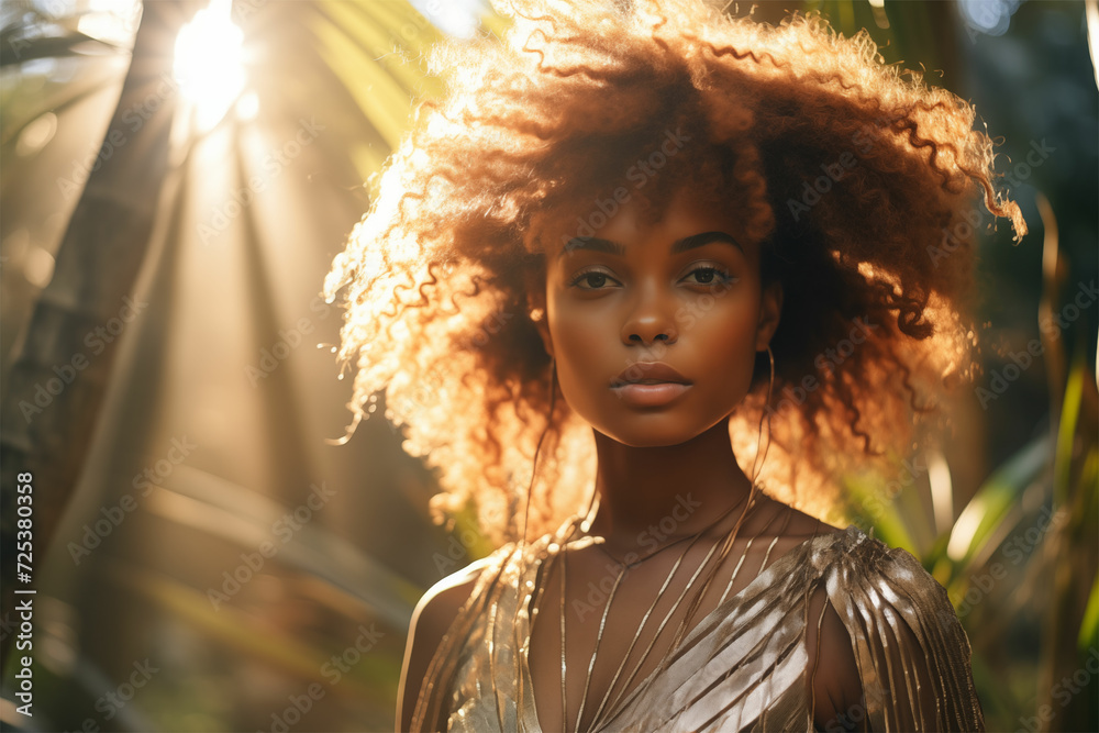 Afrofuturism-inspired enchantment: A beautiful woman in the forest ...