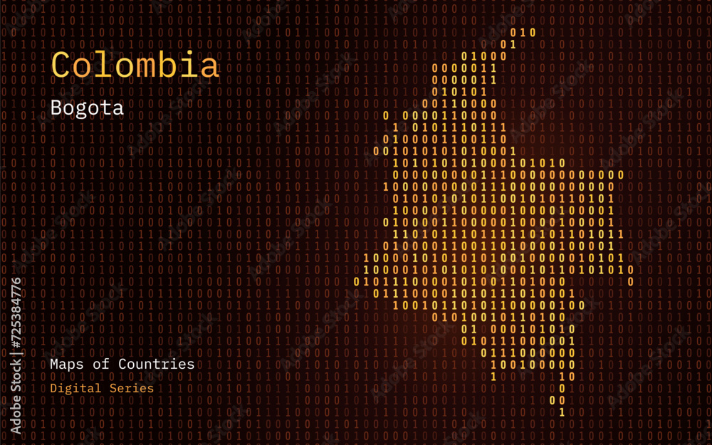 Colombia Map Shown in Binary Code Pattern. TSMC. Green Matrix numbers ...