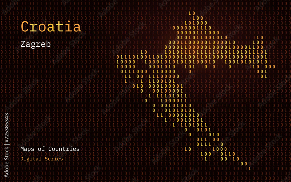 Croatia Map Shown in Binary Code Pattern. TSMC. Green Matrix numbers ...