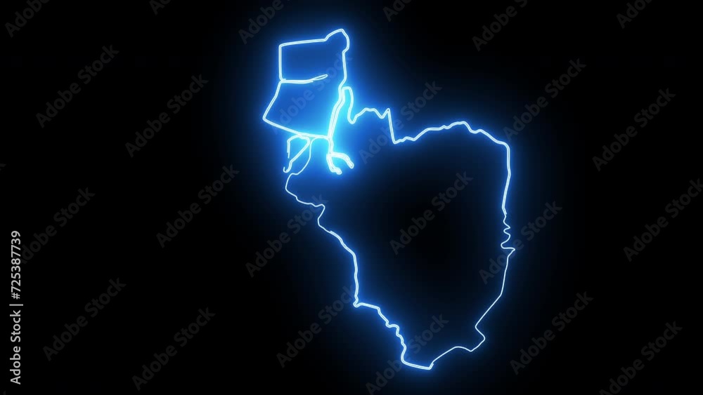 Animated map of Paranaque in the Philippines with a glowing neon effect ...