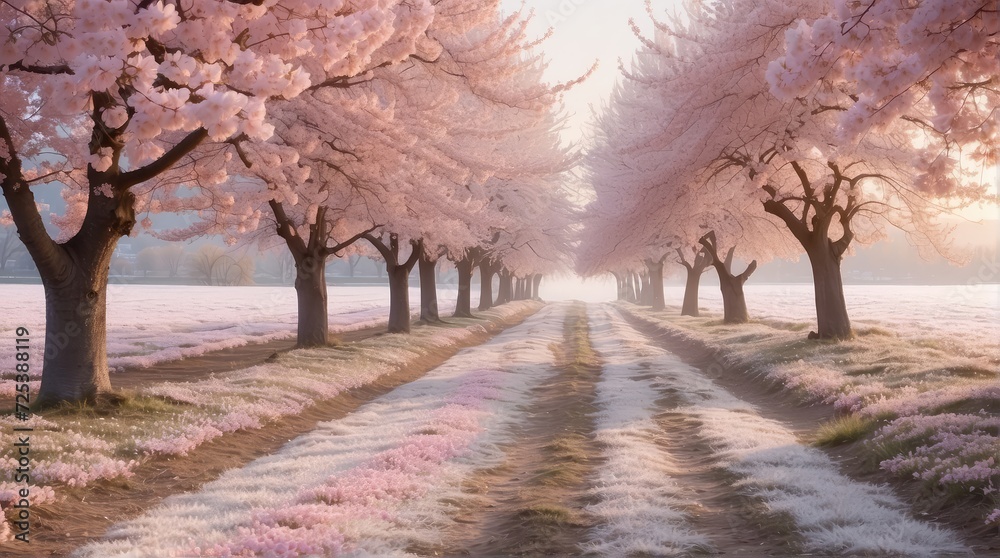 cherry blossom orchard, trees, pathway, photography backdrop, wedding ...