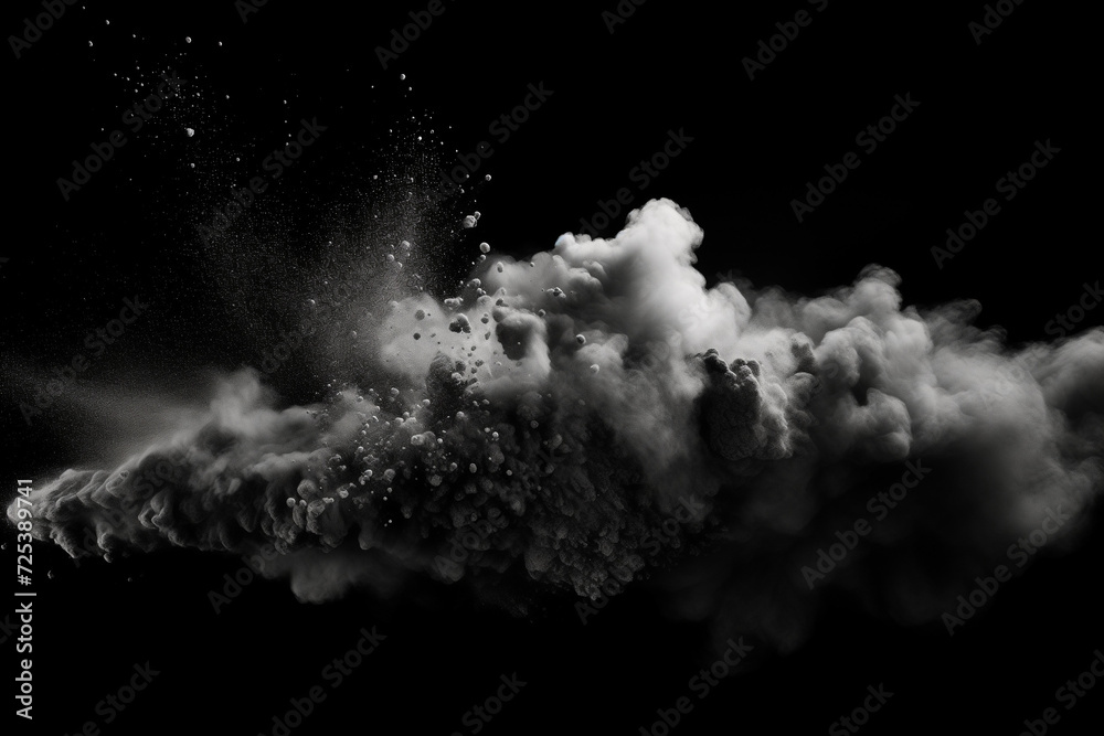 Black charcoal powder dust paint white explosion explode burst isolated ...