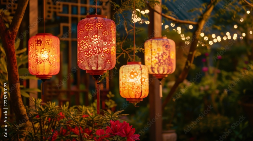 Auspicious lanterns radiate cultural charm, their vibrant hues and ...
