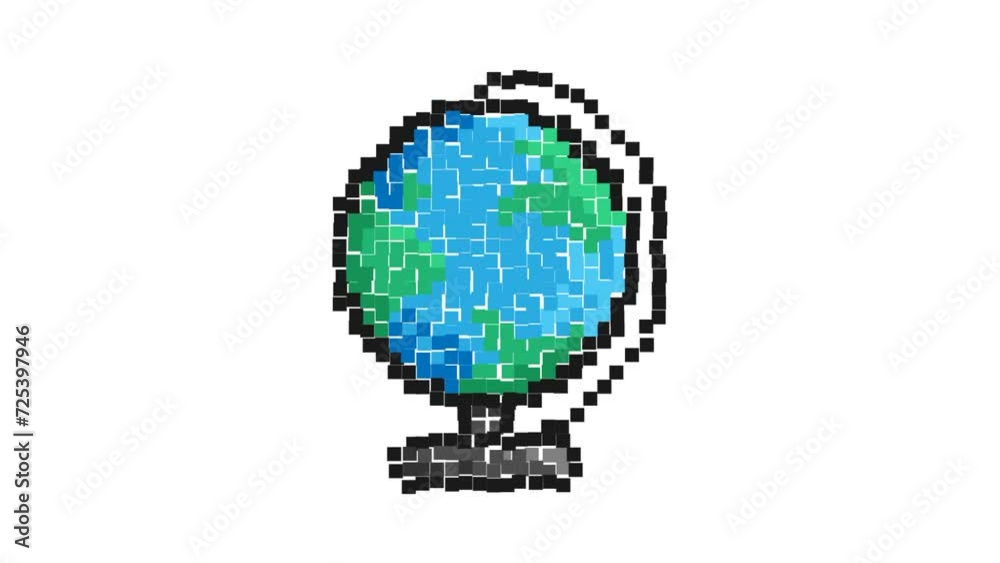 Animated Pixel icon. Planet earth model globe for training. Studying ...