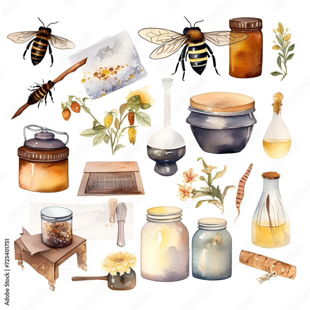 Cute Bee Watercolor Clipart, Ai Generative Stock Illustration | Adobe Stock