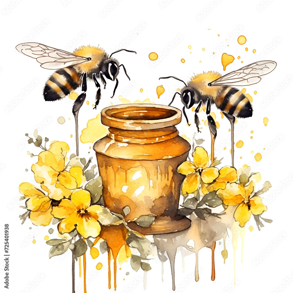 Cute Bee Watercolor Clipart, Ai Generative Stock Illustration | Adobe Stock