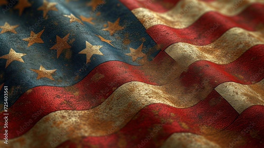 Close-Up View of the Textured American Flag With Vintage Aesthetic and ...