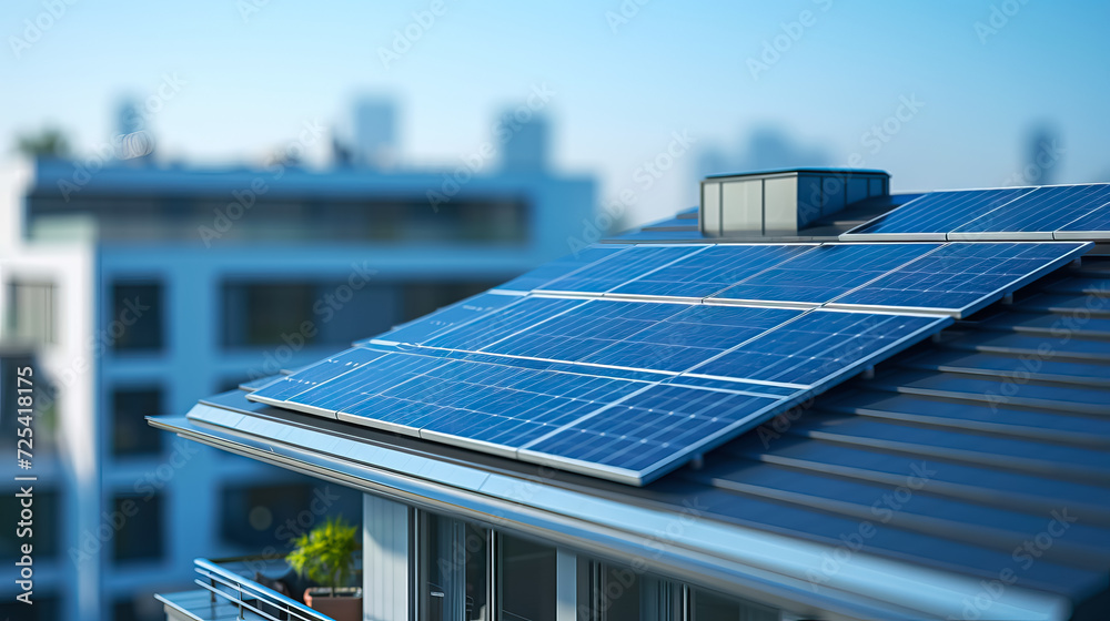 futuristic generic smart home, solar panels on rooftop system for ...