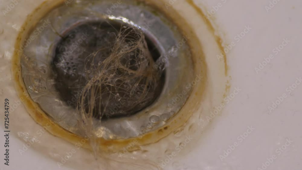 close-up of an enlarged hole with fallen hair in the bathroom. problem ...