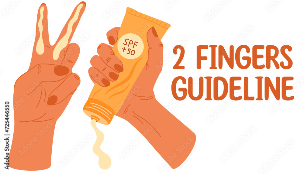 Hand with SPF 50 cream on two fingers. How to apply sunscreen on the ...
