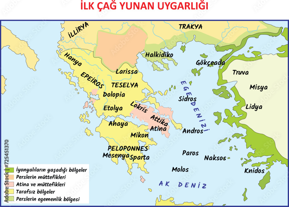Ancient Greek civilization map. Translation: Territories inhabited by ...