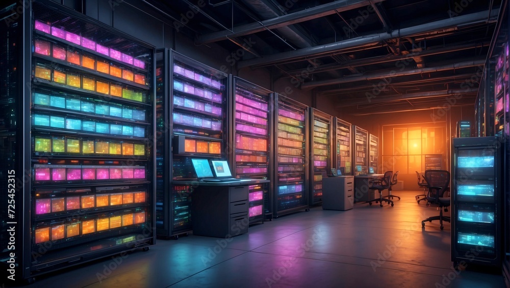 Data center and network devices in high performance operation. Stock ...