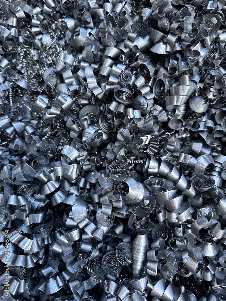 Steel scrap materials recycling. Aluminum chip waste after machining ...