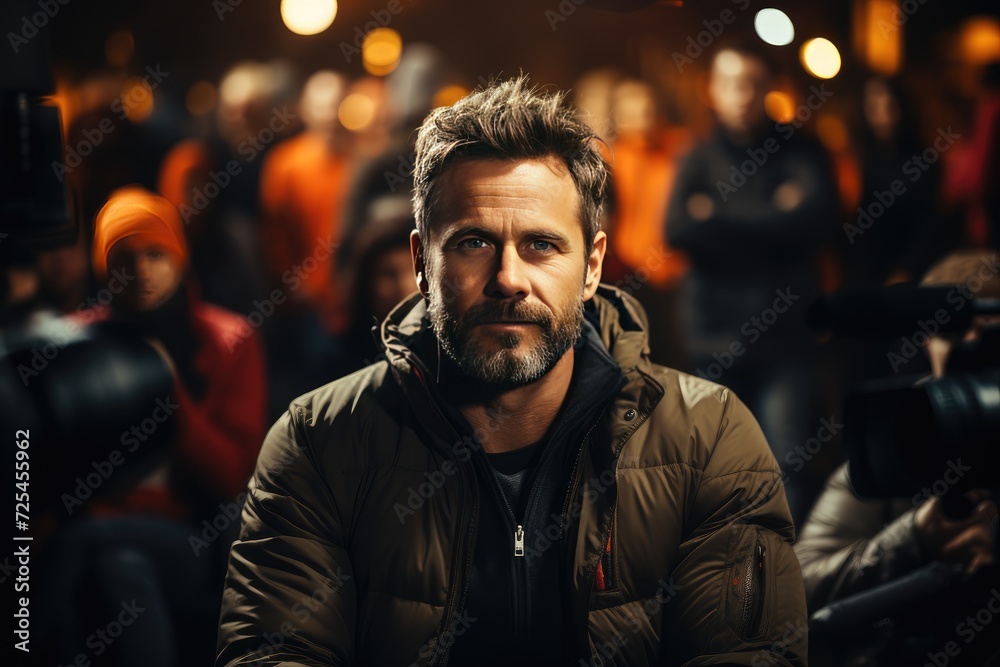 Filming interview. Behind the scene concept. Cameraman working on ...