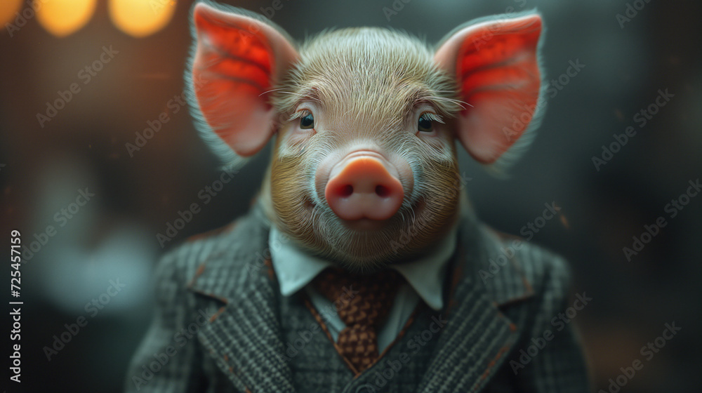 The pig in a Suit full body. smart and handsome and look solemn ...