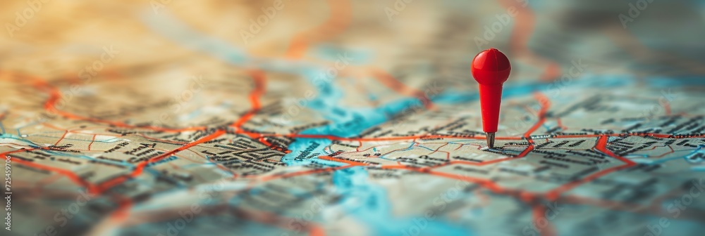 Location marking with a pin on a map with routes. Find your way ...