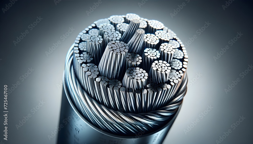 Detailed Close-Up of Aluminum Electrical Power Cable: Technical View of ...