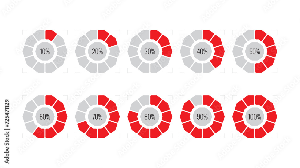 10-100 percent set in octagon shape. ten steps percentage chart concept ...