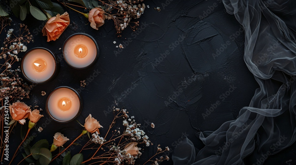 Black bereavement border for condolence card against dark backdrop ...
