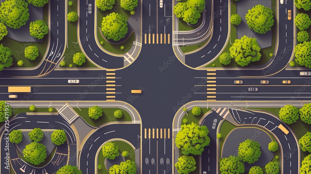 Top view Road elements. Set of Design Element for city map. Street with ...