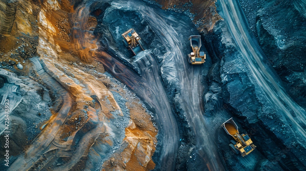 Aerial perspective of an industrial complex with sorting of materials ...