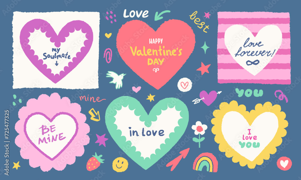 Paper valentine memo notes on stickers. Vector vintage sticky notes and ...