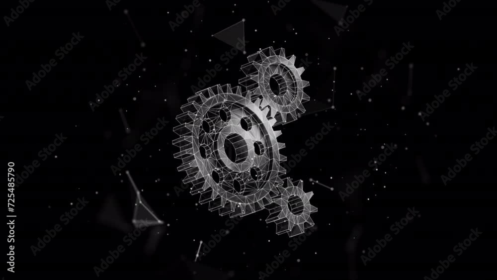 Abstract Animated Low Poly Illustration of Gears Spinning Together ...