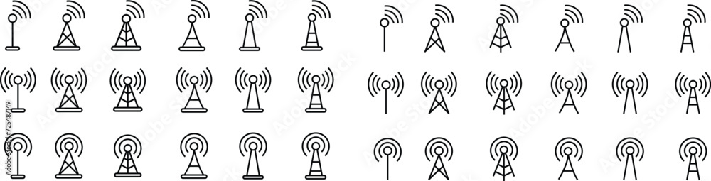 Vecteur Stock Antenna line icon set. Radio antenna black linear vector ...