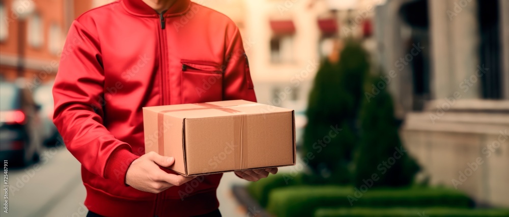 Delivery courier service. smiling delivery man in uniform holding a ...