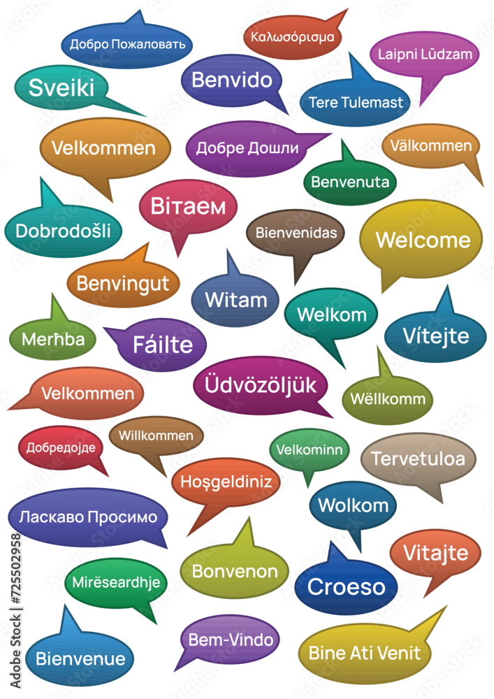 A4 page format vector illustration with the word Welcome in European ...