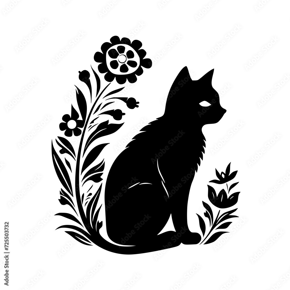 Vektorová grafika „cat svg, cat floral svg, car lover svg, animal svg ...
