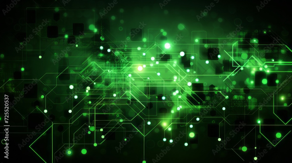 Vibrant abstract green tech background with interconnected elements ...