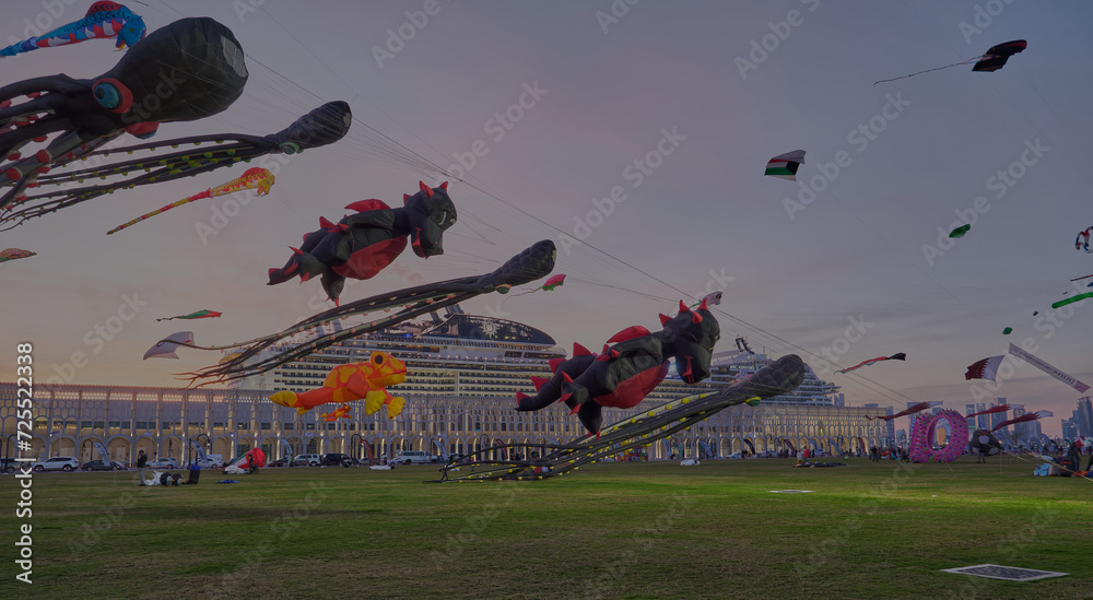 Qatar Kite Festival 2024 in Old Doha port (Mina District) night shot ...