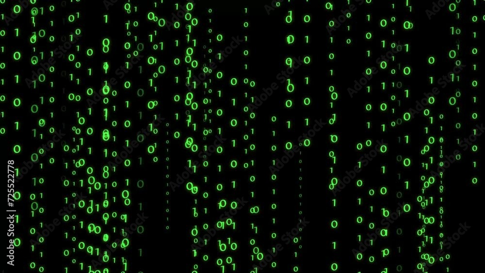 Binary code black and green background with digits moving on the screen, Concept of the digital ...
