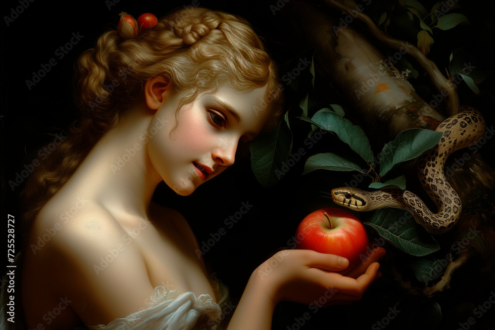 The critical moment in Eden with Eve reaching for the forbidden fruit ...
