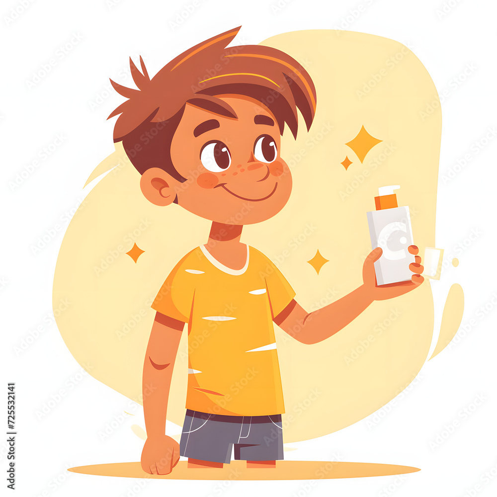 Teenager applying deodorant in the morning isolated on white background ...