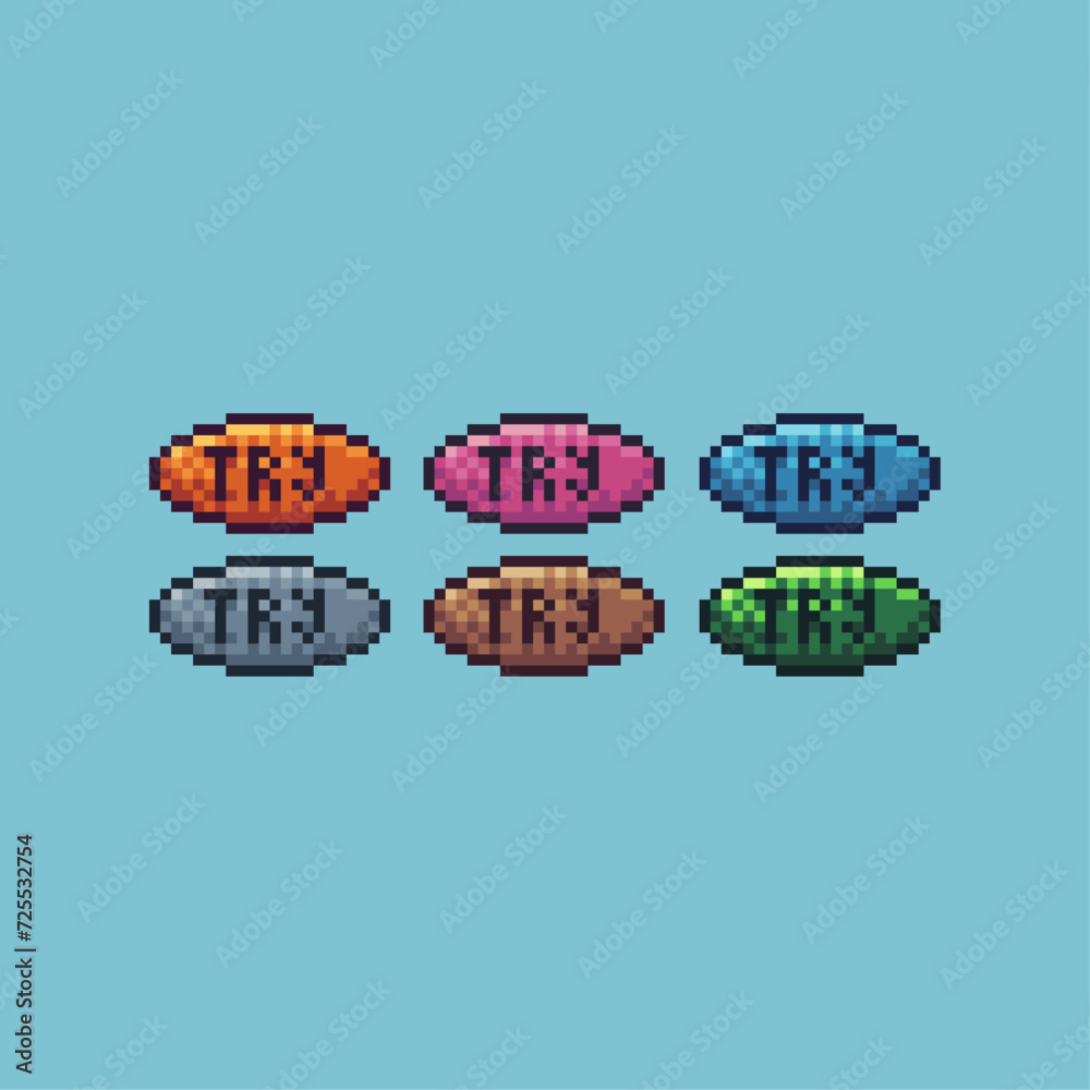 Pixel art sets icon of try button variation color. Try again icon on ...