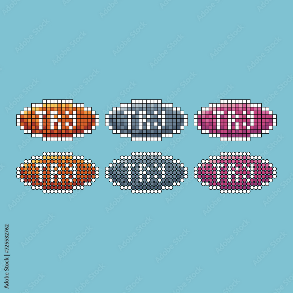 Vetor de Pixel art stroke sets icon of try button variation color. Try ...