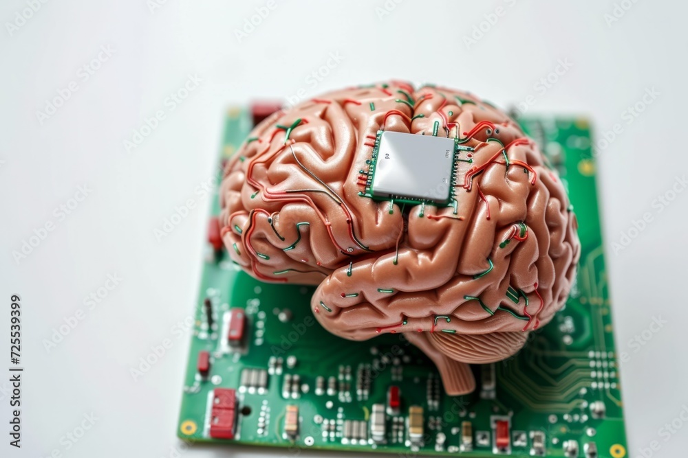 Microchip On The Brain On White Background. Сoncept Artificial ...