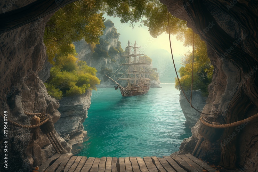 Immersive Digital Artwork Of Enchanting Pirates Cove Adventure. Сoncept ...