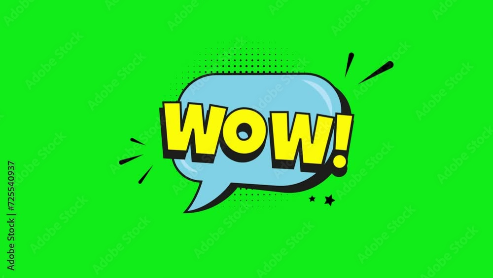 WOW! comic text animation on green screen background. WOW! pop art in ...