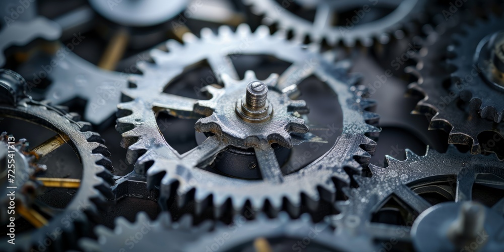 Closeup Of Interconnected Metallic Cogs And Gears In Mechanical ... Closeup Of Interconnected Metallic Cogs And Gears In Mechanical ...
