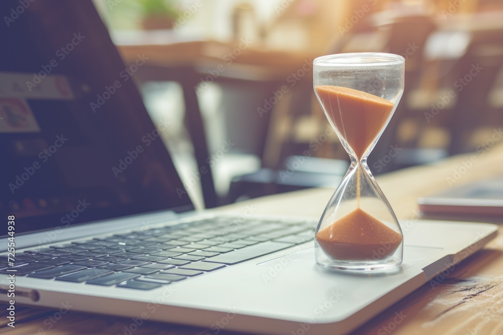 Symbolic Representation Of Time Management With Hourglass On Laptop ...