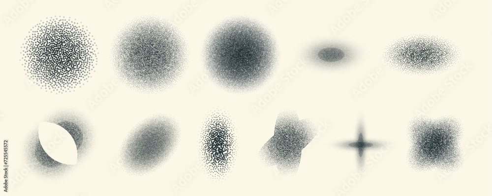 Black dot Grain Texture different shapes set. Stippling, dotwork ...