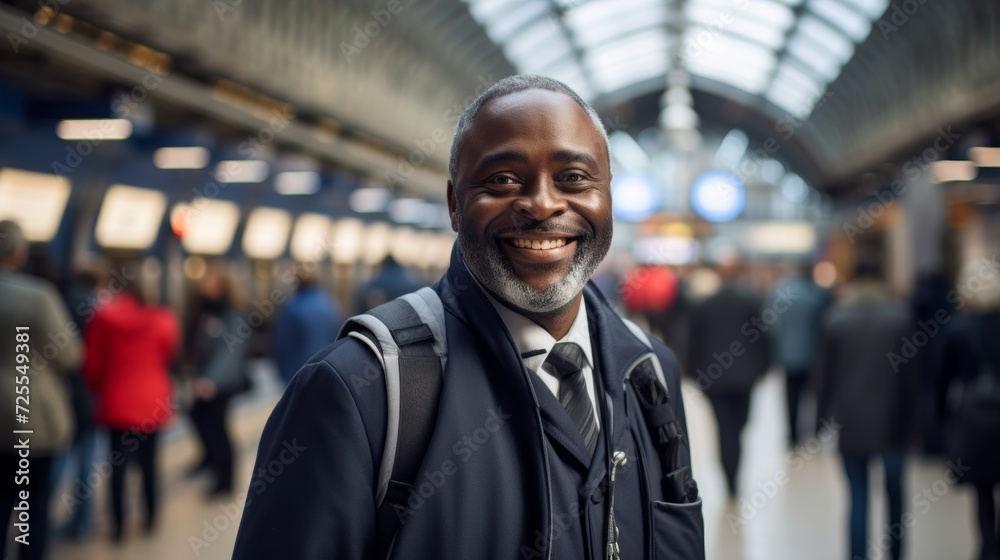 Train station manager ensuring smooth rail service with a smile Stock ...