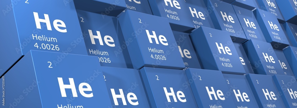 Helium, 3D rendering of cubes of symbols of the elements of the ...