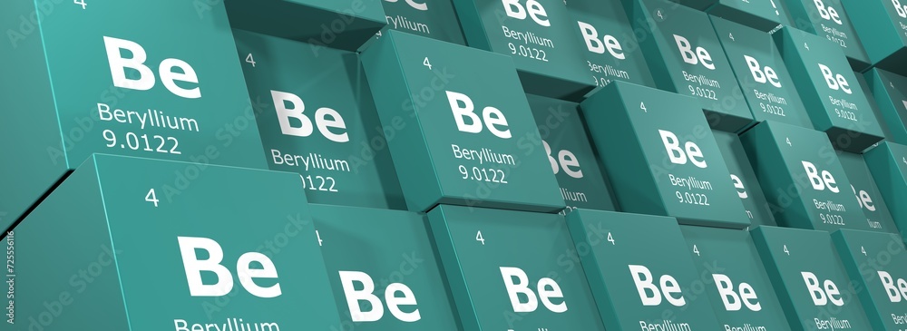 Beryllium, 3D rendering background of cubes of symbols of the elements ...